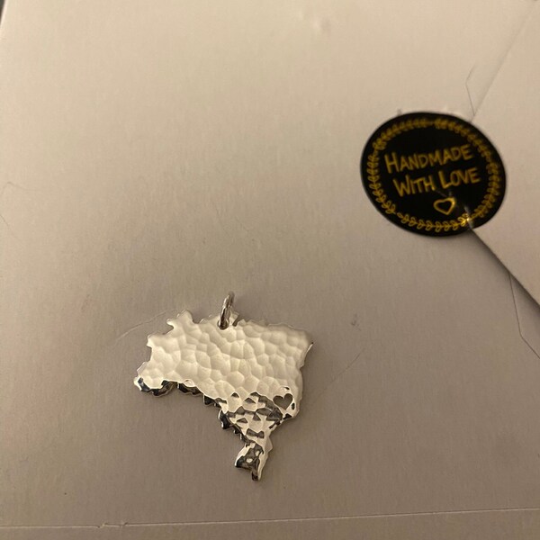 BRAZIL Map Handmade Personalized Hammered Fine Silver .999 Necklace ...