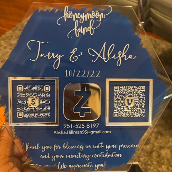 Honeymoon Fund Acrylic QR Sign / Custom Scan to Pay Sign - Etsy