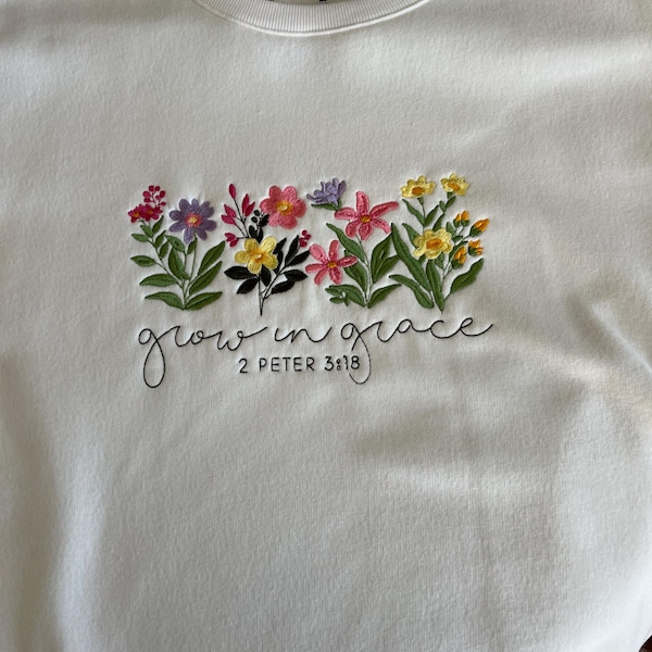 Grow in Grace Embroidery Design, Flowers Embroidery File, 3 Sizes ...