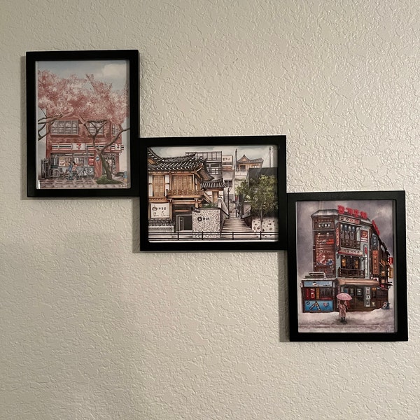 Korean Street Scenery / Seoul Korea Architecture Drawing/korean Wall ...