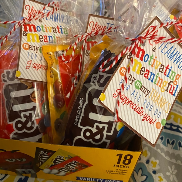 Teamwork Appreciation Printable Gift Tags, MM Candy Tag Employees Team ...