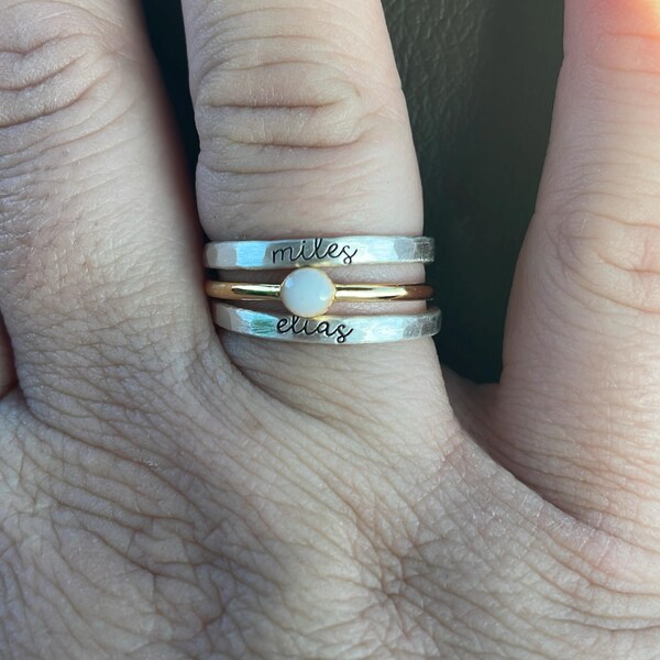 Ring Set Gift for Mom Stackable Rings Personalized Name Rings 14k Gold ...