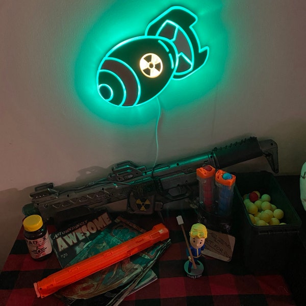 Nuclear Bomb Edge Lit LED Sign , Neon Like , Arcade Light Sign, Nuke ...