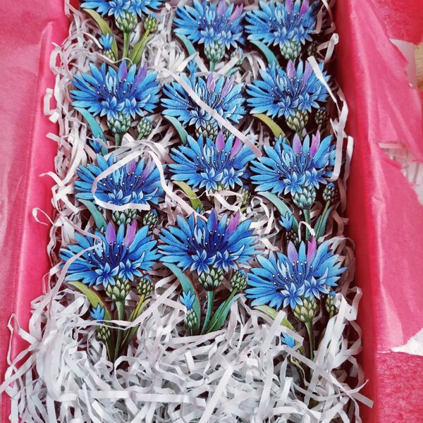 Cornflower Pin Wood Pin Flower Badge Hand Painted Summer Pin - Etsy