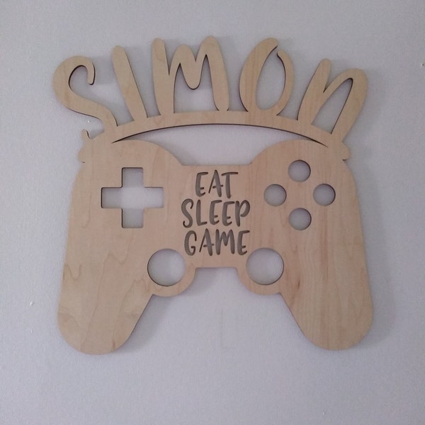 Name Sign Gamer Kids Room Sign Game Controller Boys Room Wood Sign ...