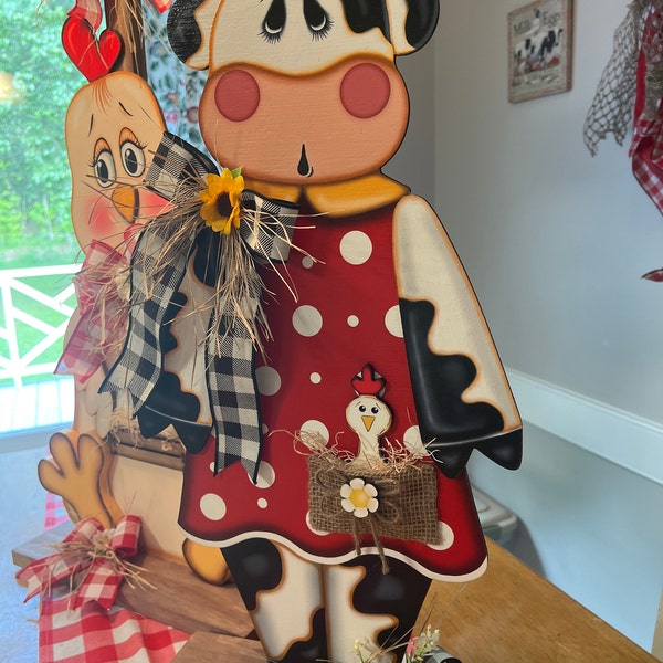 Farmhouse Centerpiece, Cow Decoration, Primitive Wooden Cow Shelf ...