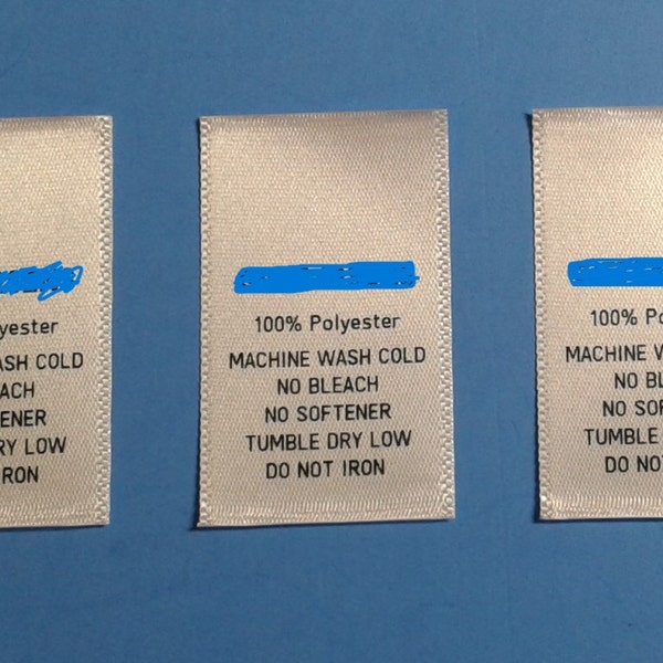 Custom Printed Satin Care Labels - White Labels - Black or Charcoal ...