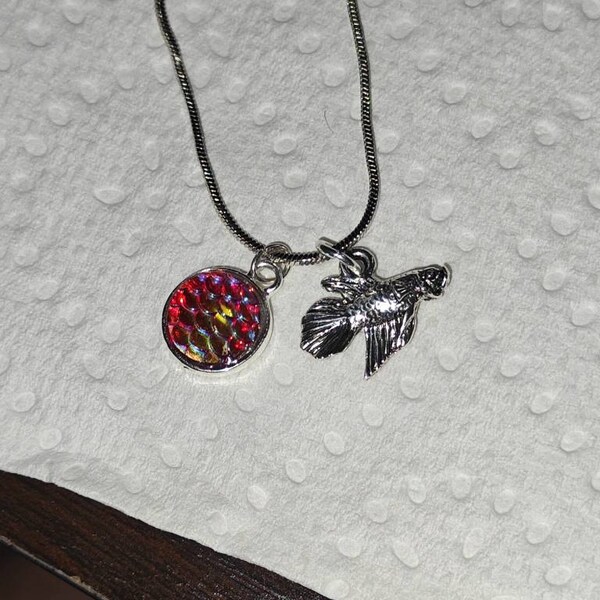 Betta Fish Charm Silver Plated Siamese Fighting Fish Charm for Necklace ...