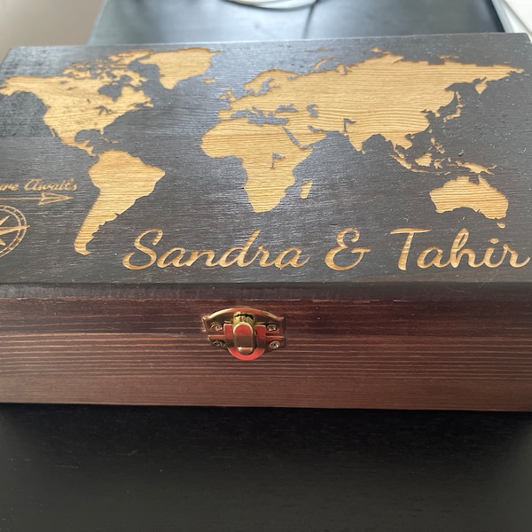 Personalized Engraved World Map Box, Wood Memory Box, Wedding Gift ...