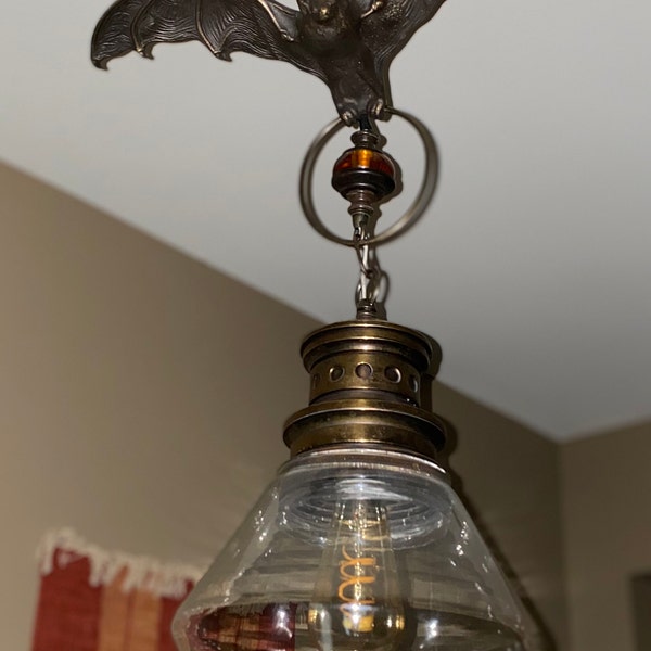 LG1 Solid BRONZE Bat Gothic Chandelier With Choice of Leaded Glass ...
