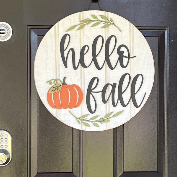 Front Door Decor, Hello Fall Door Sign, Fall Door Hanger, Hello Pumpkin ...