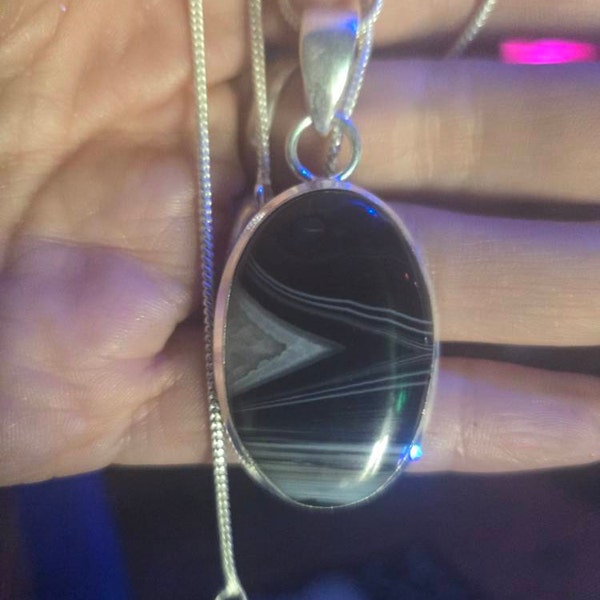 Black Banded Agate Pendant, Banded Agate Gemstone, 925 Sterling Silver ...