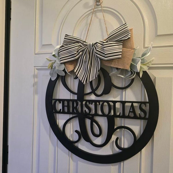 Last Name Door Sign Initial Door Wreath Personalized Front Door Family ...