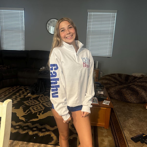 ADULT - Cheer Mascot Quarter Zip Pullover With Name on Sleeve in ...