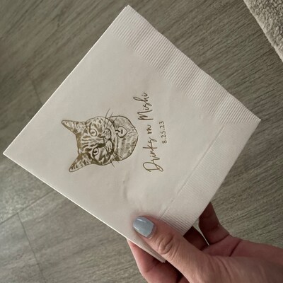Custom Illustrated Cat Wedding Napkins, Bridal Shower, Engagement Party ...