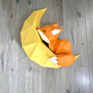 Fox Moon Papercraft PDF, SVG Template for Creating 3D Fox From Paper ...