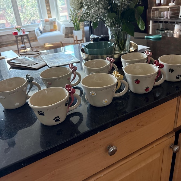 Personalised Bow Mug, Write Whatever You Want! Handmade Custom Ceramic ...