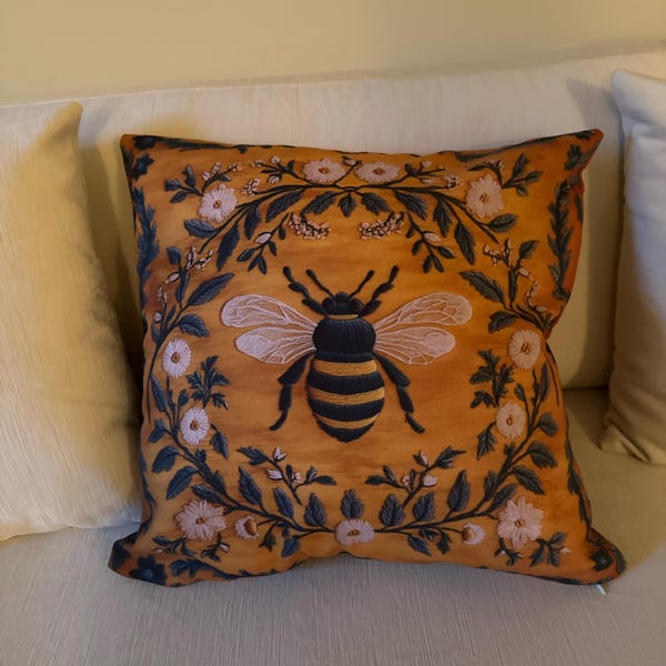 Cute Gold Vintage Floral Bumble Bee Cottagecore Decor Throw Pillow Gift ...