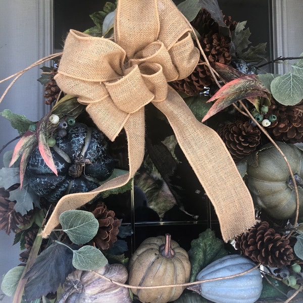 Natural Burlap Handmade Wired Bow - Choose Size - Fall Bow - Autumn Bow ...