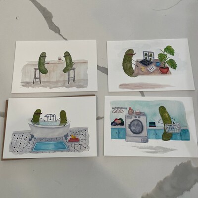 Whimsical Pickles With Mustaches Taking a Bubble Bath in the Bathtub ...