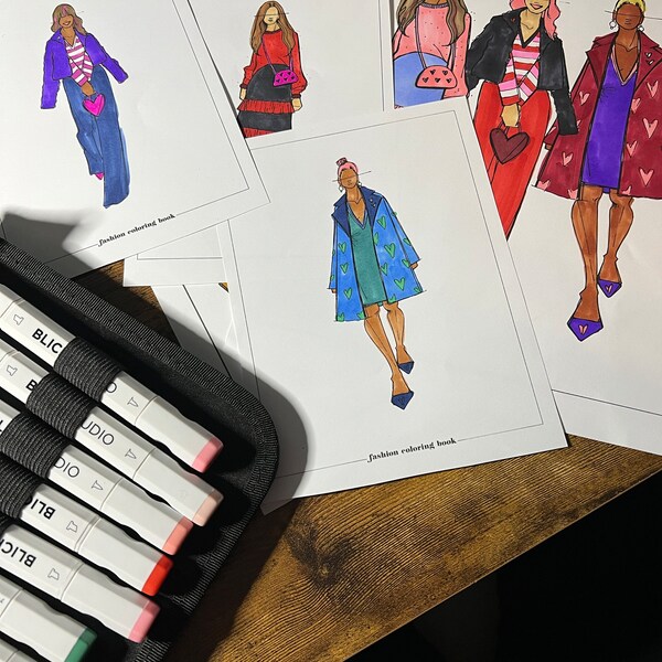 Aesthetic Fashion Week Girls - Adult Coloring Page - Printable Digital ...