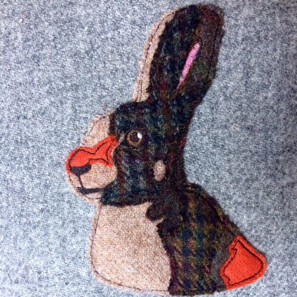 ITH Hare Raw Edge Applique Hare, Free Motion Machine Embroidery Design of a Rabbit - In-the-hoop ...