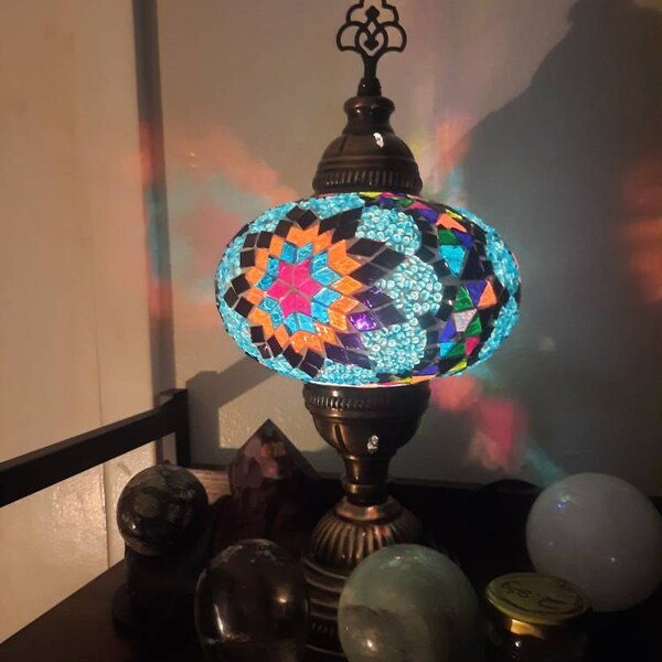 Customizable Turkish Mosaic Table Lamp – 35cm Handcrafted Moroccan Boho ...