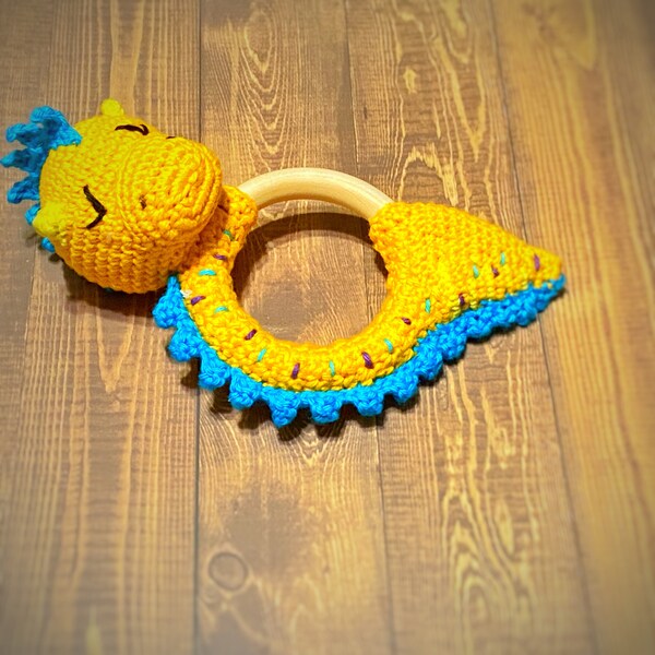 CROCHET PATTERN Dexter the Dragon Crochet Amigurumi Rattle Teether Ring ...