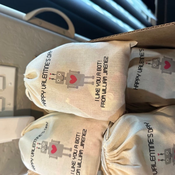 Set of 10 Kid's Valentine's Day Party Favor Bags / Robot Valentine ...