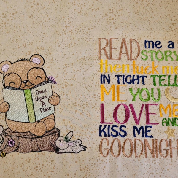 Reading Pillow Embroidery Design Read Me a Story Embroidery Design Tuck ...