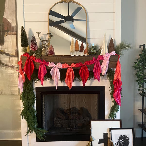 Satin Bow Garland| Coquette Girly Bow Garland | Pink Coral Red Bow ...