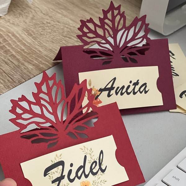 Maple Leaf Place Card SVG, Wedding Place Card Autumn Template ...