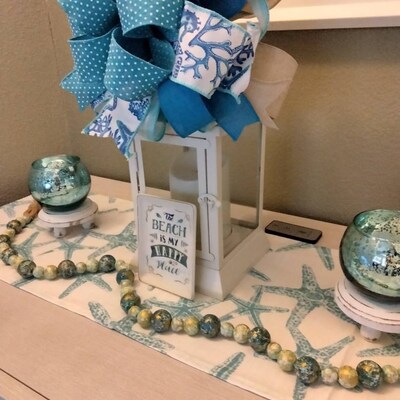 Aqua Blue Table Runner Nautical Starfish Home Decor Table Centerpiece ...