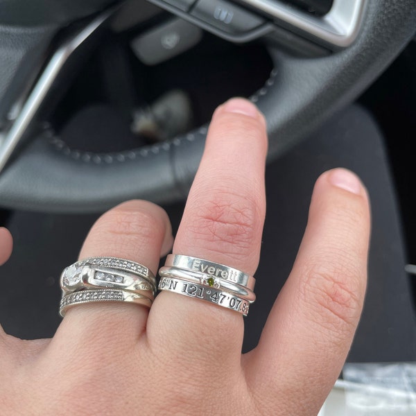 Custom Location Coordinates Ring • Dainty Coordinates Stackable Band ...