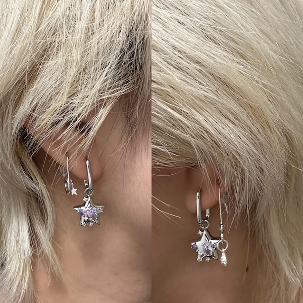 Y2K Star Hoops Grunge Purple Star Hoop Earrings Fairycore Hoop Earring ...