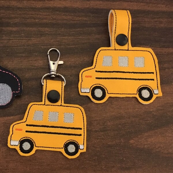 School Bus Key Fob AND Snap Tab Keychain 4x4 Hoop Friendly Embroidery ...