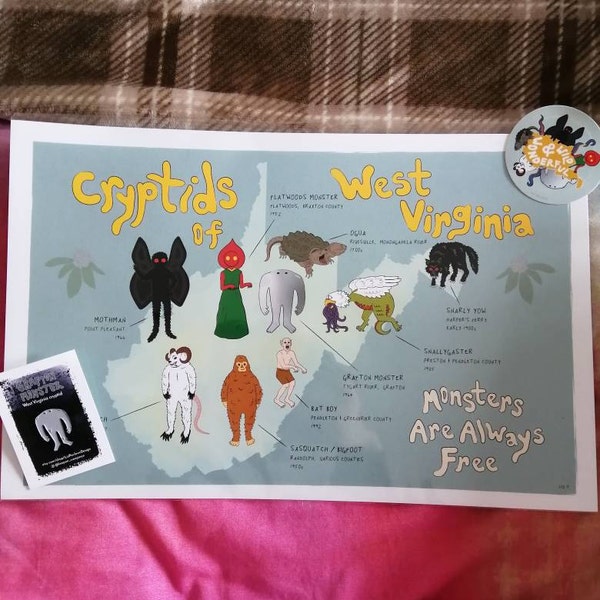 Cryptids of West Virginia Map - Etsy