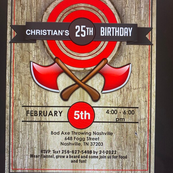 INSTANT DOWNLOAD Axe Throwing Party Invitation 5x7 4x6 DIY Personalized ...