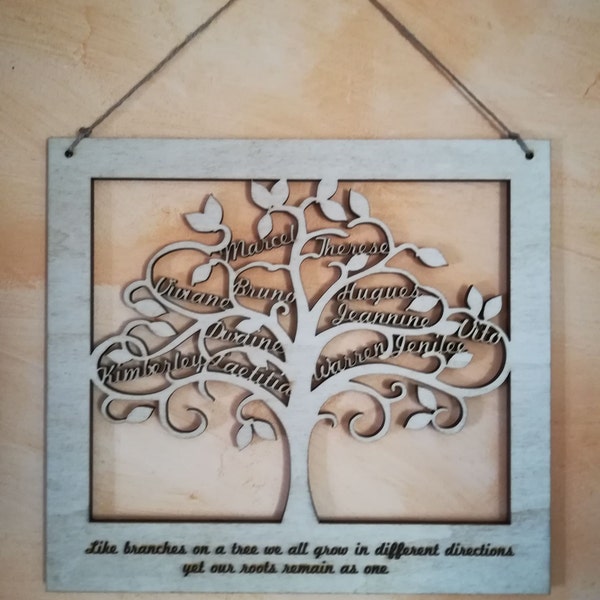 Large Personalised Family Tree Wall Art Engraved Family Names Wooden ...