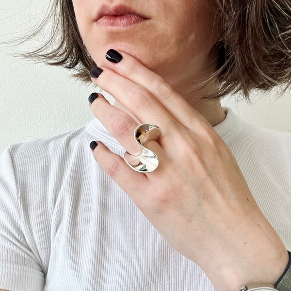 Long Contemporary Sterling Silver Ring, Large Statement Ring, Chunky ...