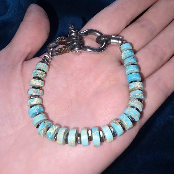 Leather Beaded Boho Chic Unique Designer Necklace- Mens Imperial Jasper ...