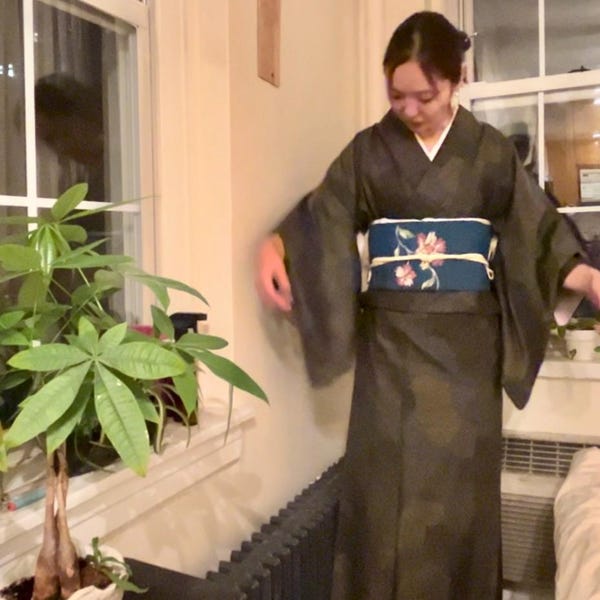 1940's Antique 'ko-furisode' Kimono , Modern Design, Black | Silk ...