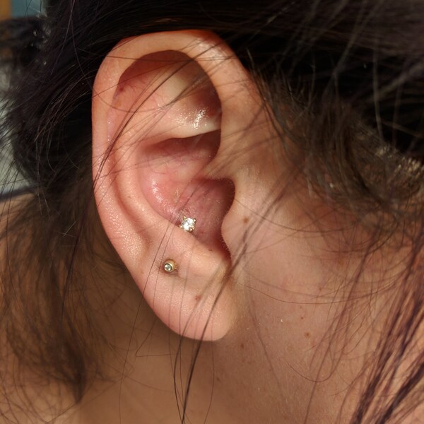 14k Solid Gold Rook Piercing,daith Piercing,eyebrow Curved Barbell..3mm Cz..16g..8mm - Etsy