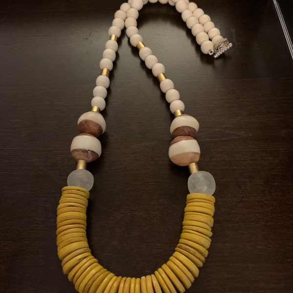 Polka Dot African Bone Bead Flat Bead / White Coconut Chip Bead ...