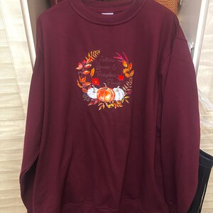 Vintage Fall Sweater, Embroidered Autumn Leaves Crewneck Sweatshirt ...