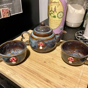Hand-made Ceramic Mushroom Tea Pot Teapot Tea Cup Set Cups Stoneware ...