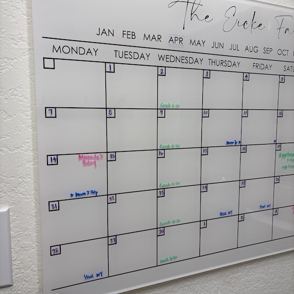Acrylic Monthly Calendar for Wall || Custom Dry Erase Family Planner ...