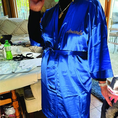 Satin Silk Short Kimono Robes Personalized With Embroidery for Bride ...