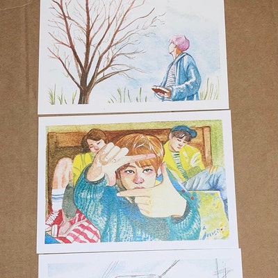 BTS Spring Day Taehyung Jimin Watercolour Art Print Postcard - Etsy UK