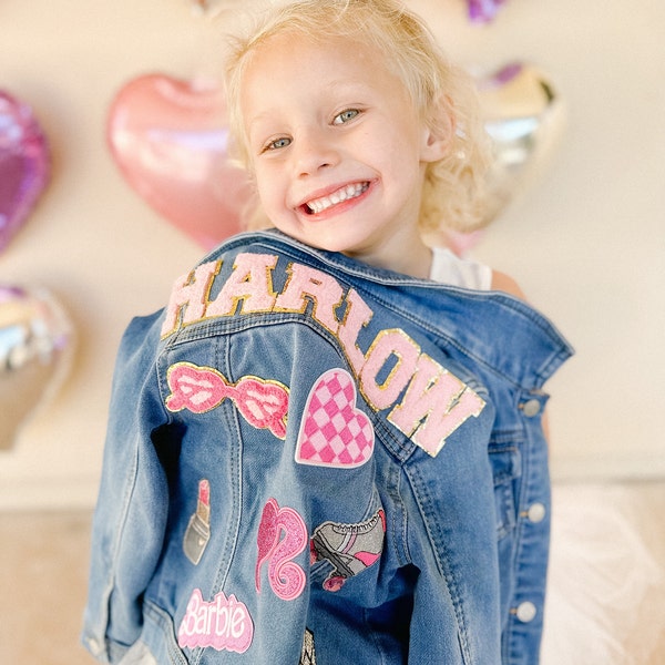 Girls Pink Letter Patch Jean Jacket Name Patch Jacket Toddler Girls ...